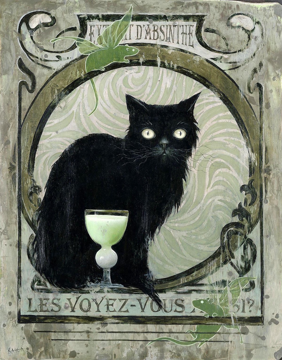 ART PRINT Absinthe Cat || "do You See Them Too" || Cocktail Kitty ...