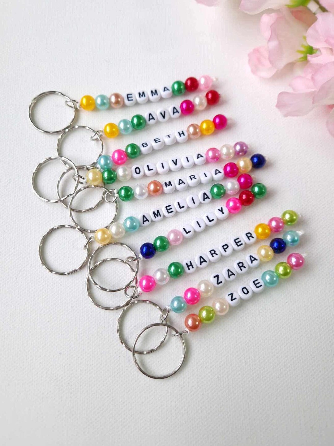 Personalized Beaded Name Keyring, Custom Bag Tag, Party Favors, Nursery ...