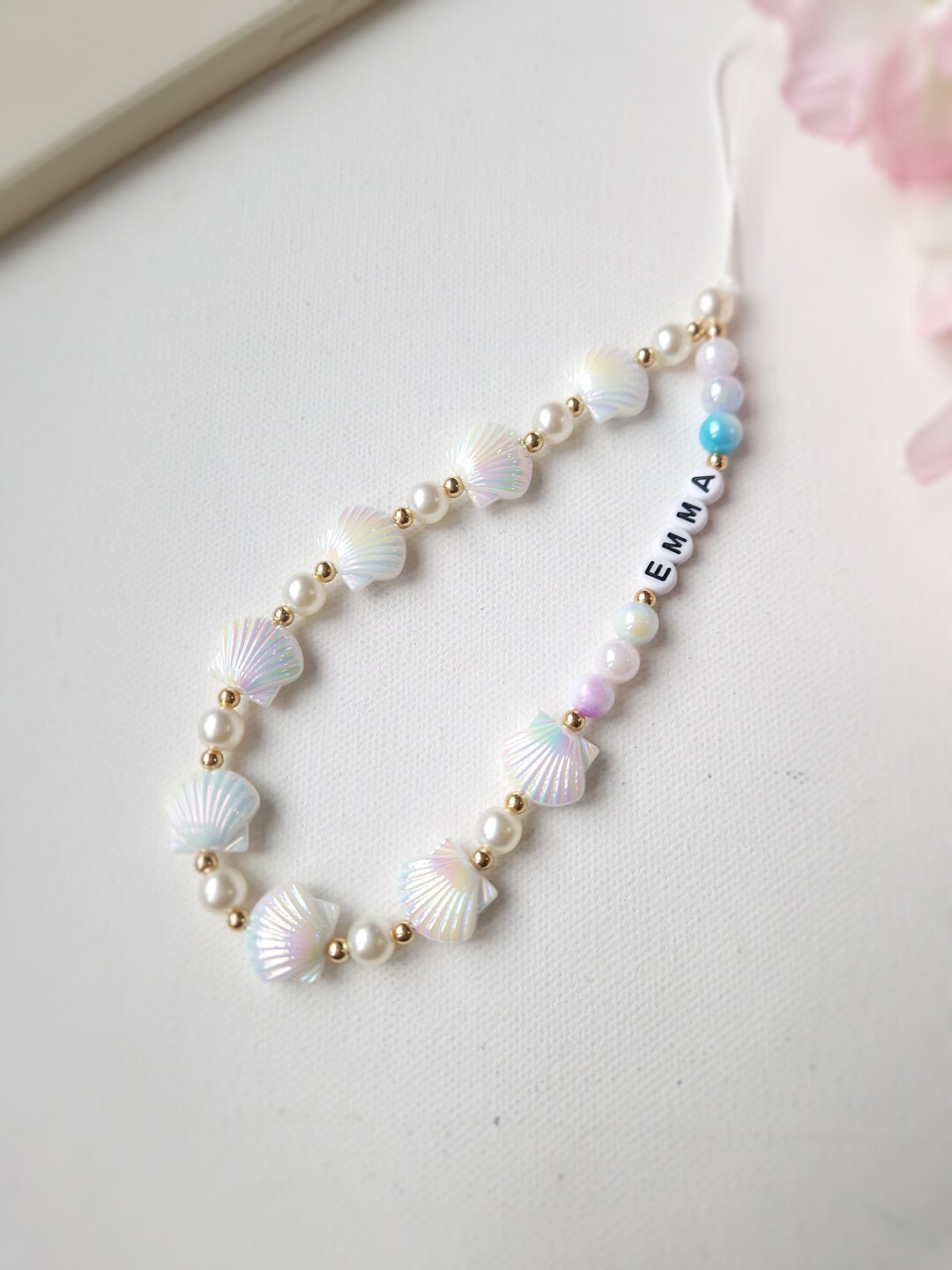 Custom Seashell Phone Charm, Personalised Camera Strap, Iridescent ...