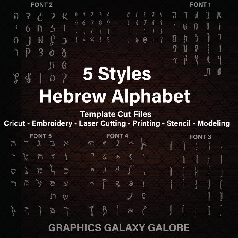 5 Style Fonts Hebrew Alphabet, INSTANT DOWNLOAD Printable Template ...