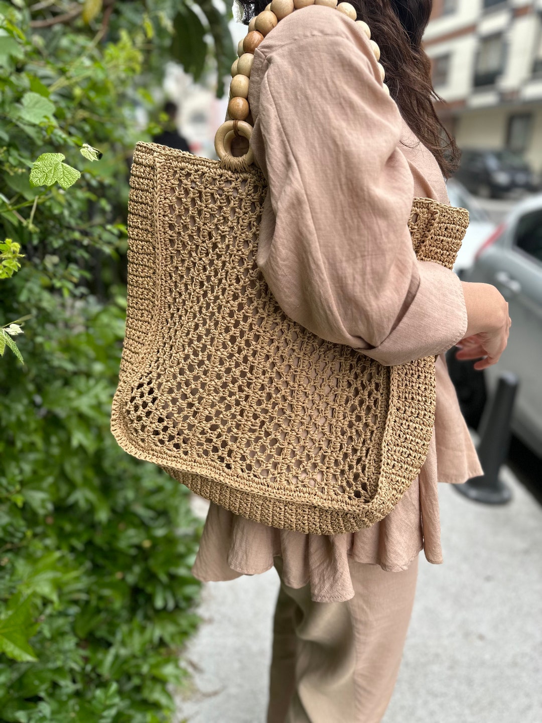 Tan Color Bag, Large Bag, Beach Bag, Hand Knitted Bags, Gift Bag for ...