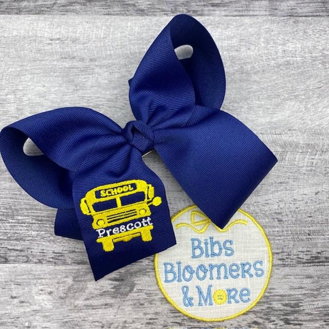School Bus With Namevembroidered Hair Bow - Etsy