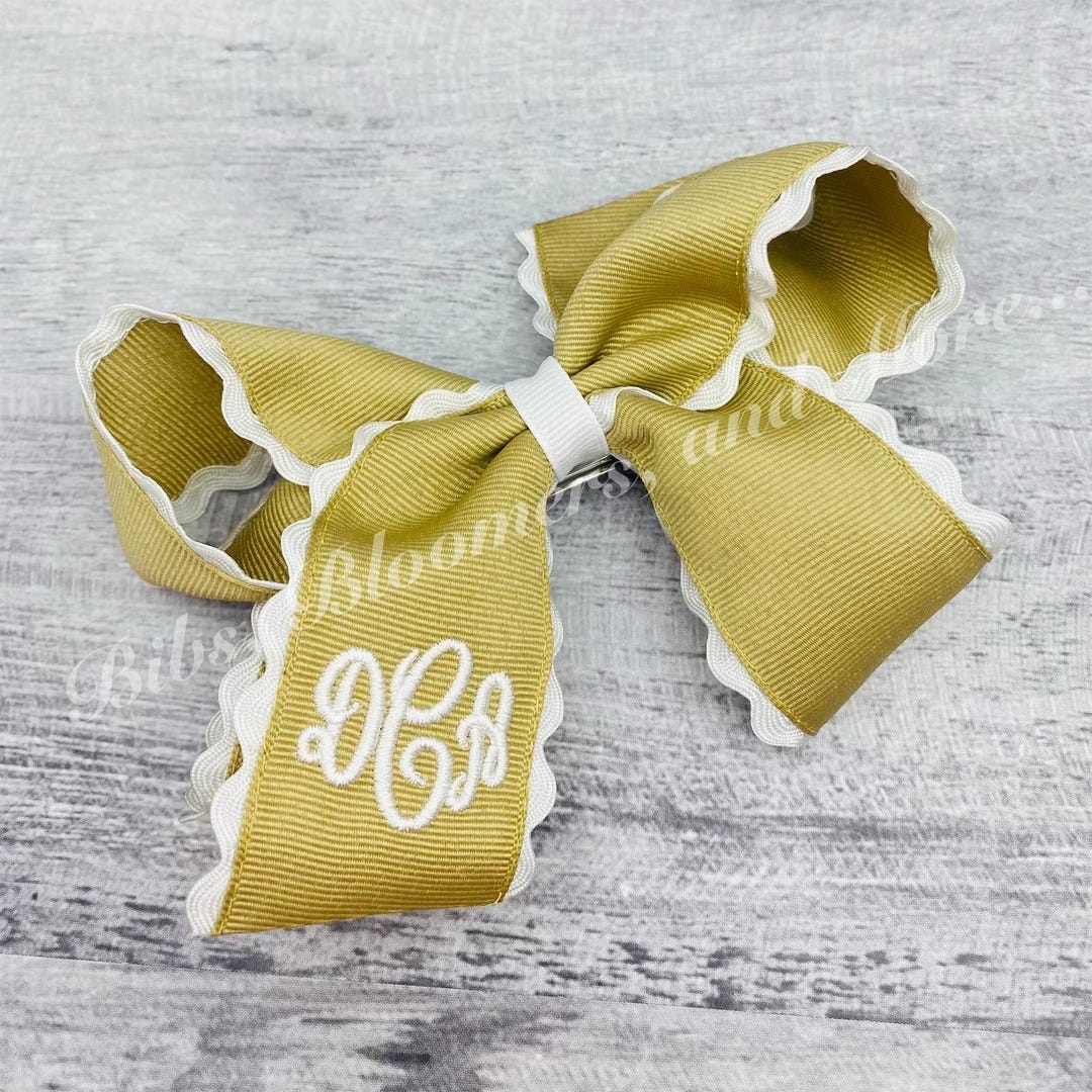 Medium Bow Ric Rac Edge Monogrammed Hair Bow, Grosgrain Hair Bow ...