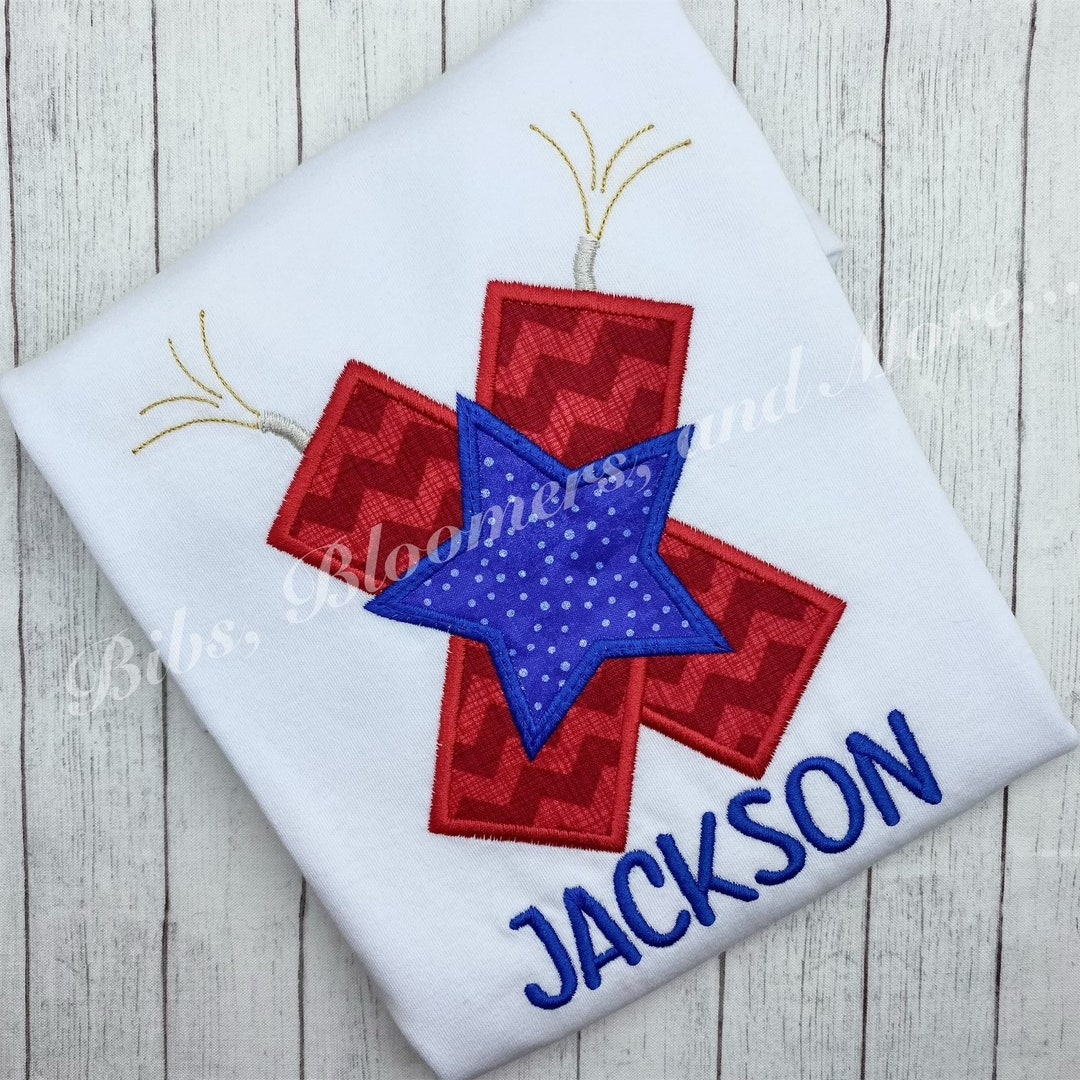 Firecracker Patriotic Appliqué Embroidered T-shirt - Etsy