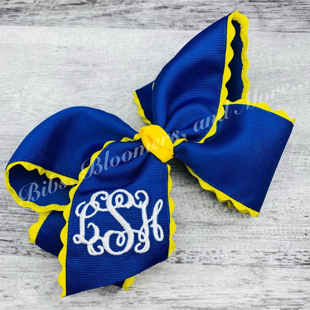 Large Monogrammed Hair Bow: Grosgrain Ribbon With Ric Rac Edge - Etsy