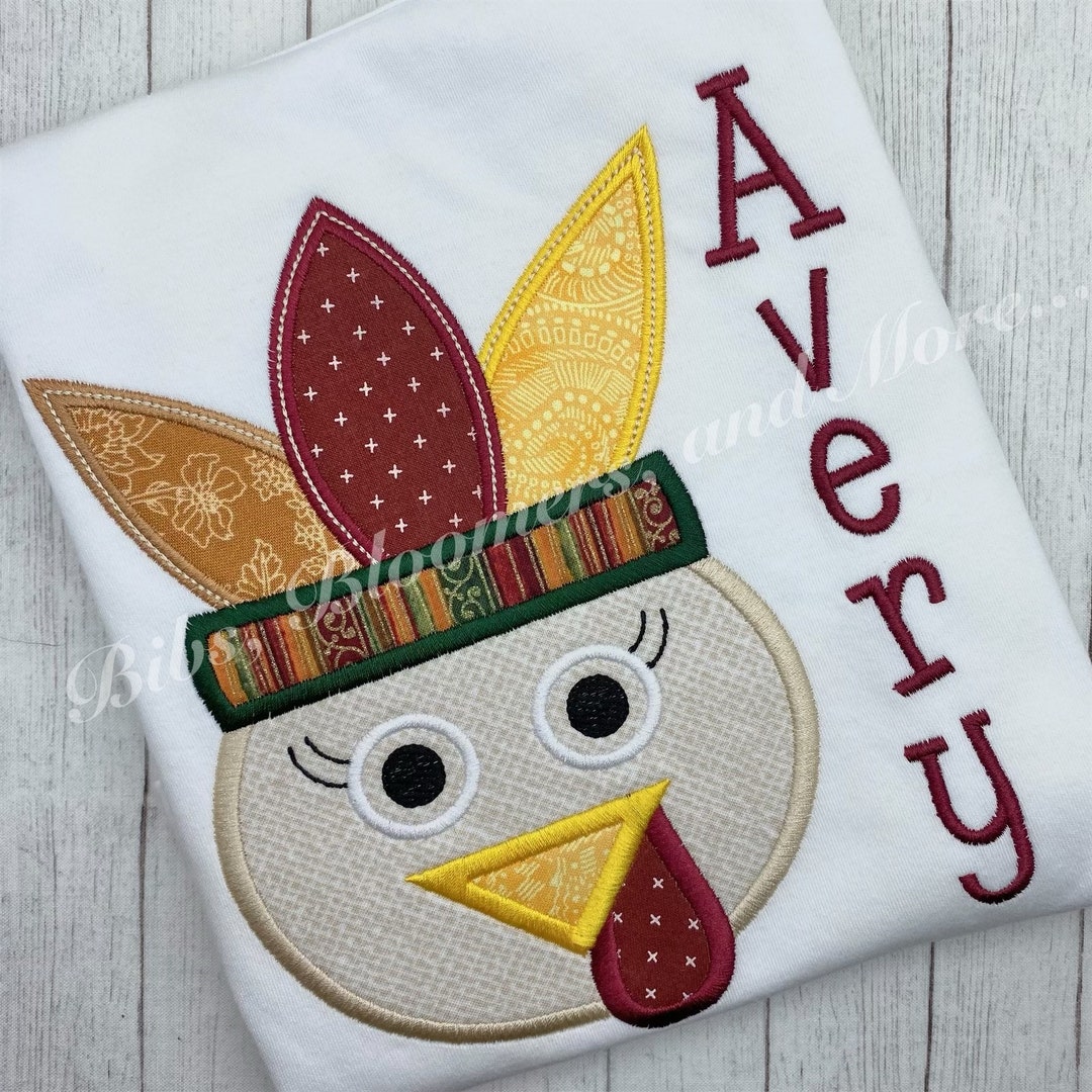 Thanksgiving Shirt Turkey Girl Appliqué Embroidered Personalized - Etsy