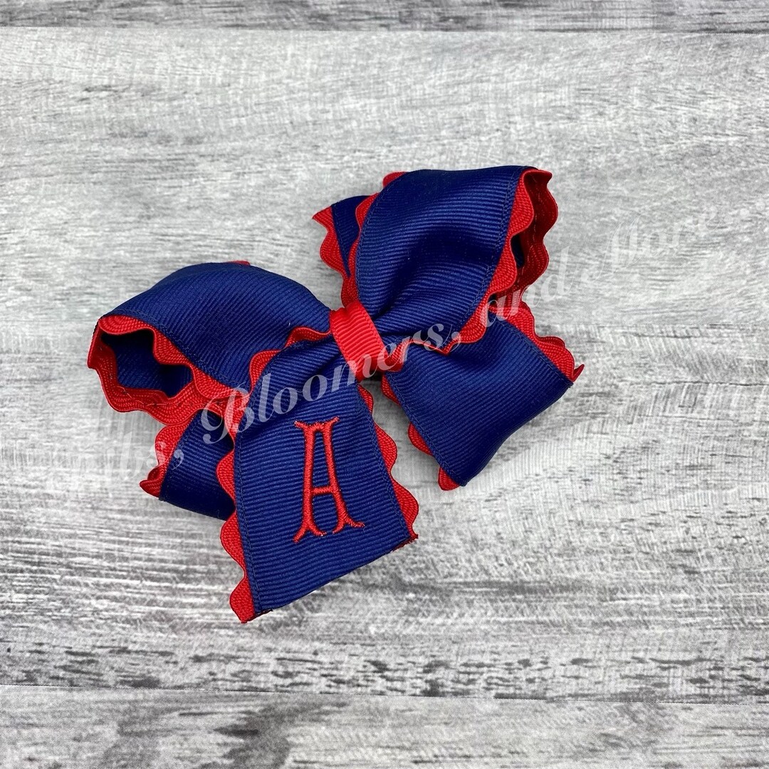 Small Bow Ric Rac Edge Monogrammed Hair Bow, Grosgrain Hair Bow ...