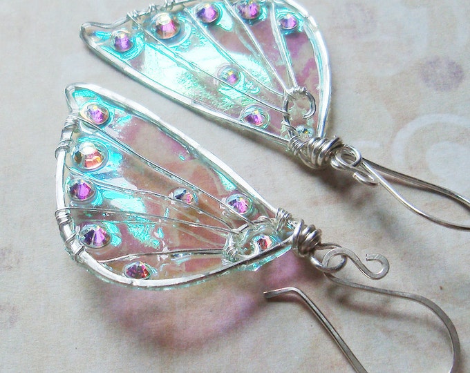 Sidhe Wings Earrings Daoine Sith in Silver Iridescent Faery - Etsy