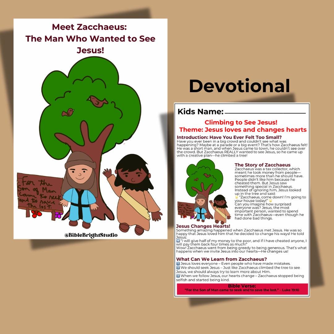 Zacchaeus Bible Lesson & Craft Moveable Cutout Activity for Kids Sunday ...