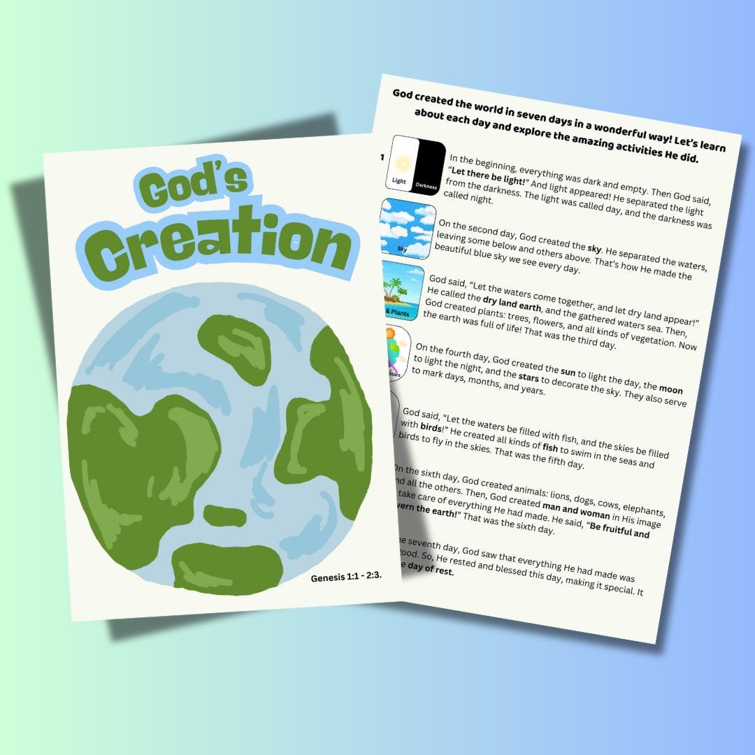 7 Days of Creation Printable, Christian Kids Matching Game, Genesis ...