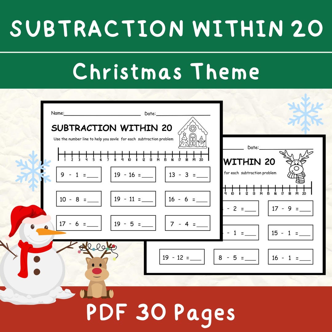 Subtraction Within 20 Number Line Practice ,christmas Theme - Etsy