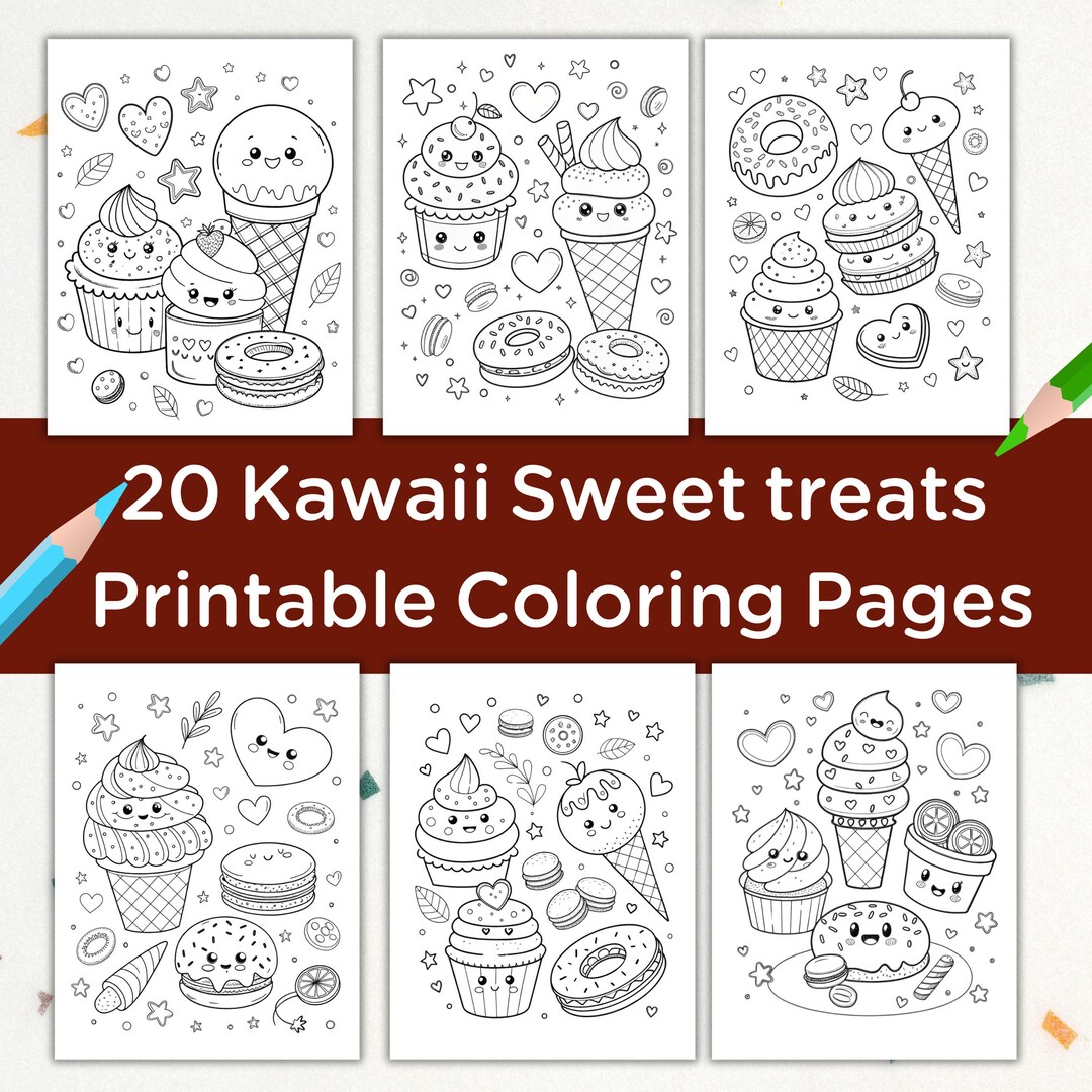 20 Kawaii Sweet Treats Coloring Pages Coloring Book Digital Coloring ...