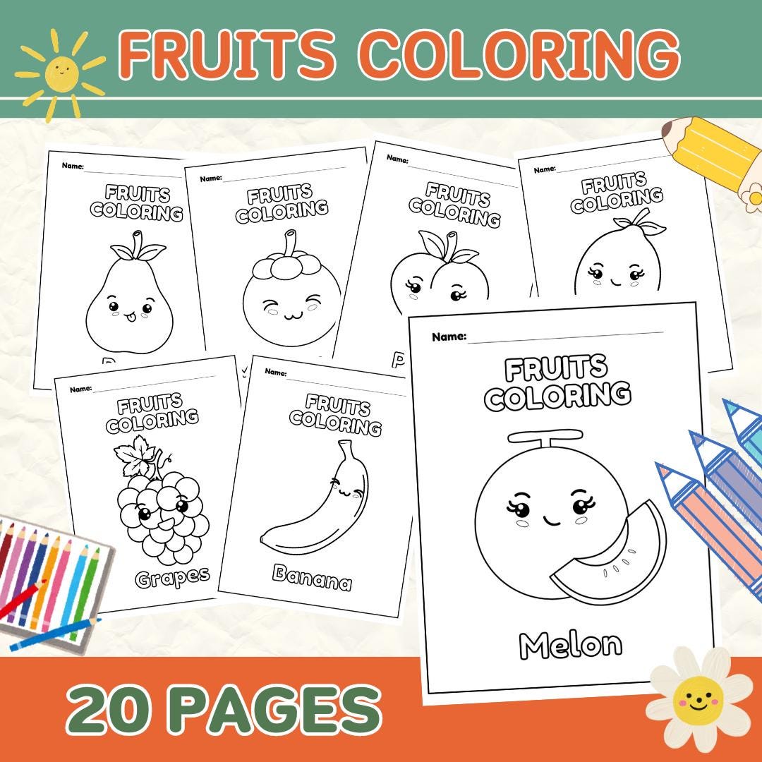 Fruit Coloring Pages, Fruit Coloring Book for Kids,printable Learning ...