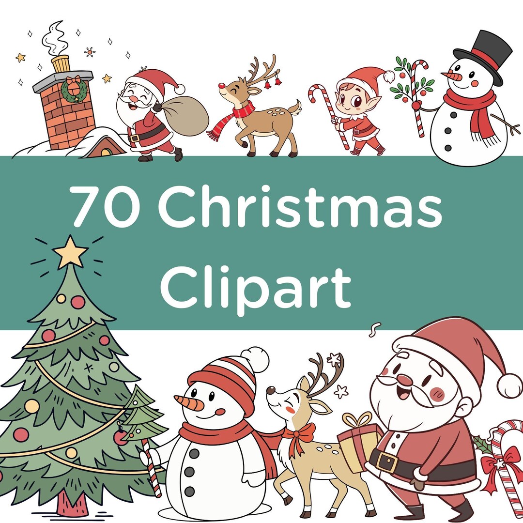 70 Cute Christmas Clipart, Cute Santa ,snowman ,holiday Clip Art,png ...