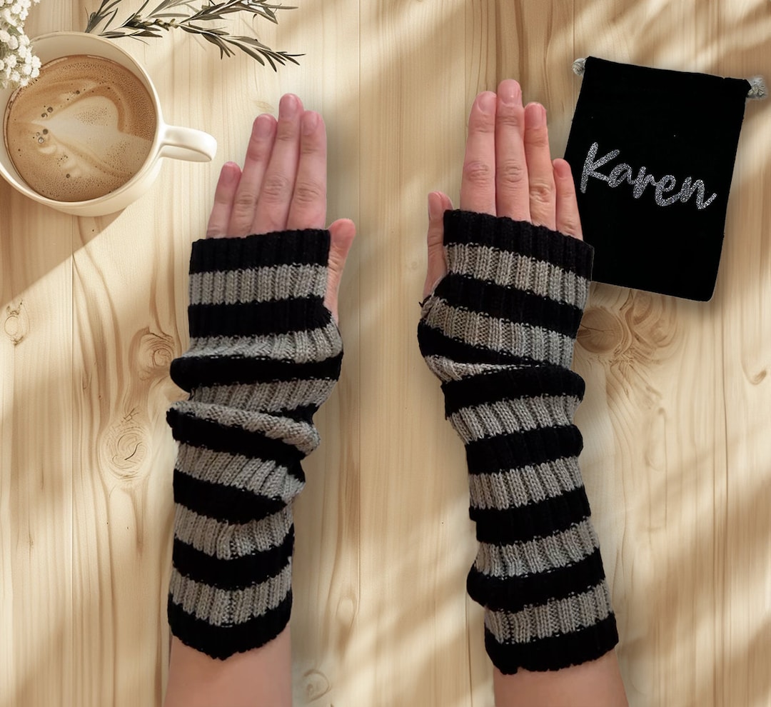 Striped Arm Warmers: Vegan Knitted Fingerless Gloves - Etsy
