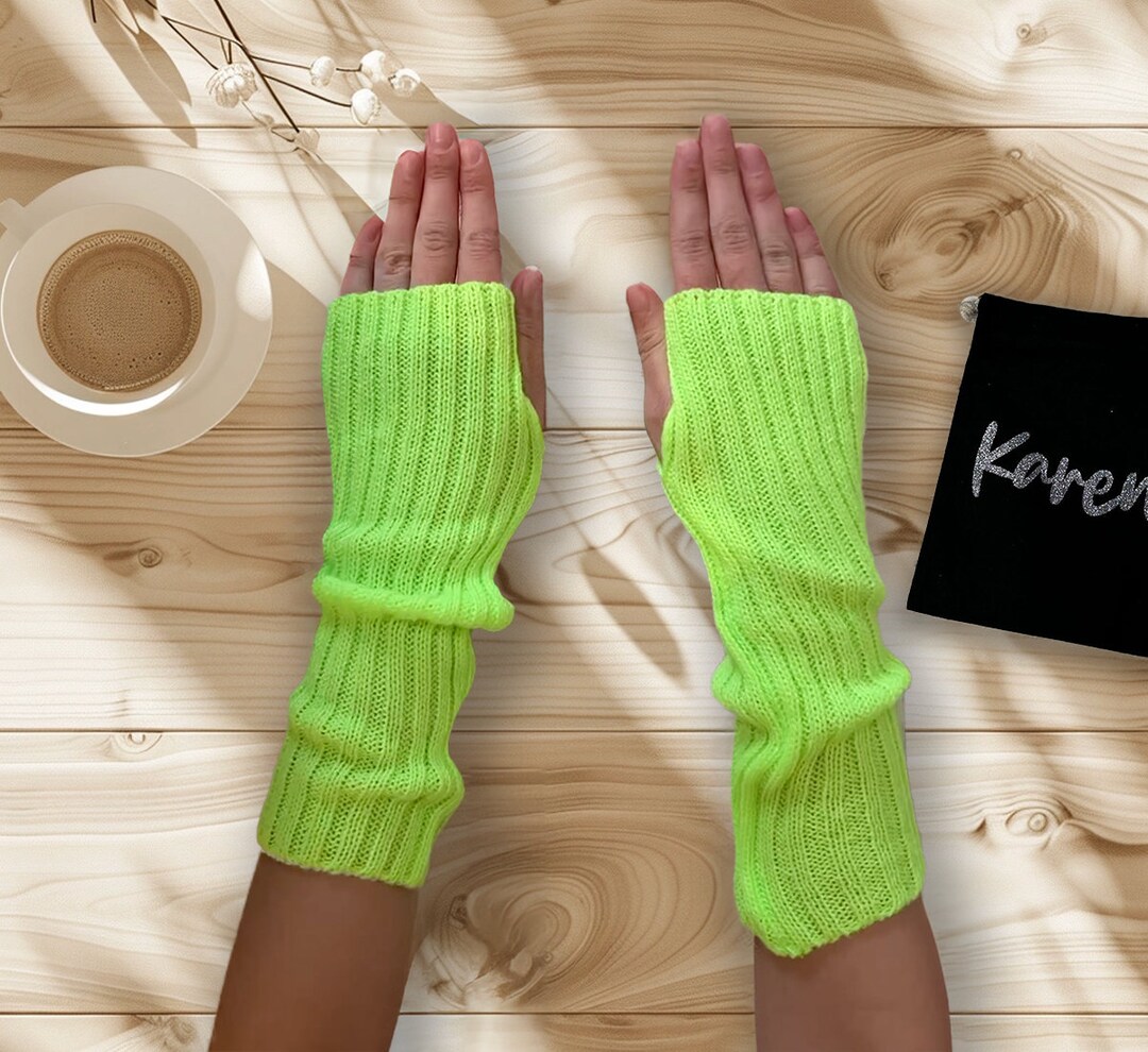Bright Yellow Knitted Arm Warmers: 80s Party Vegan Gloves - Etsy
