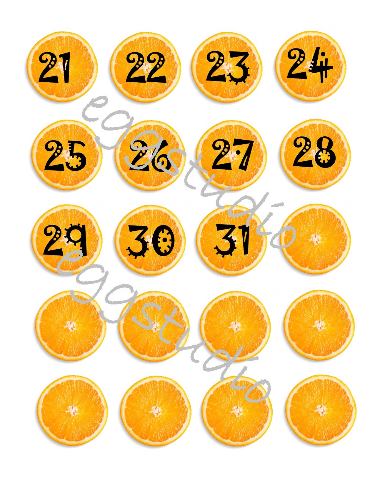 Printable Dates, Day of the Week Numbers, Calendar Dates, Orange Slices ...