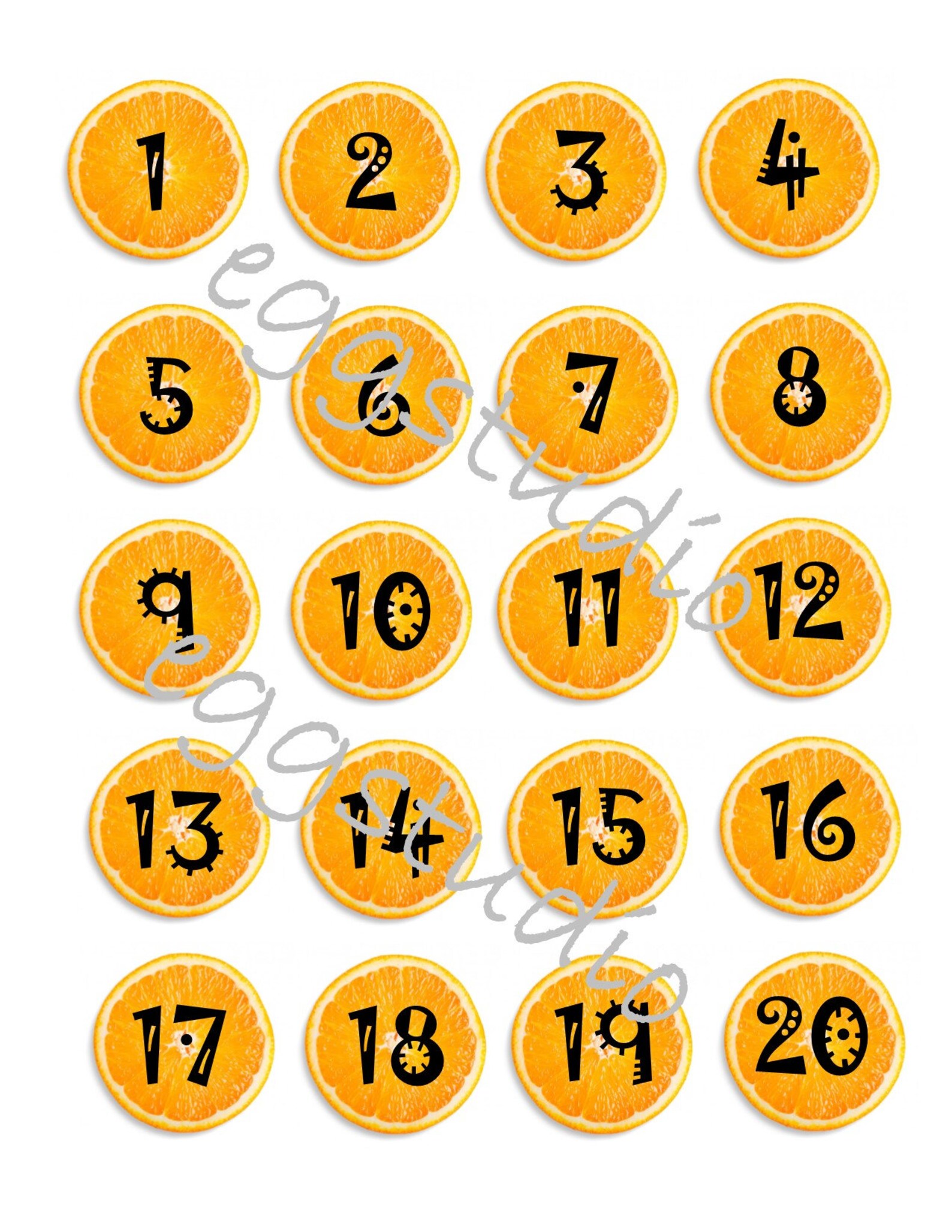Printable Dates, Day of the Week Numbers, Calendar Dates, Orange Slices ...