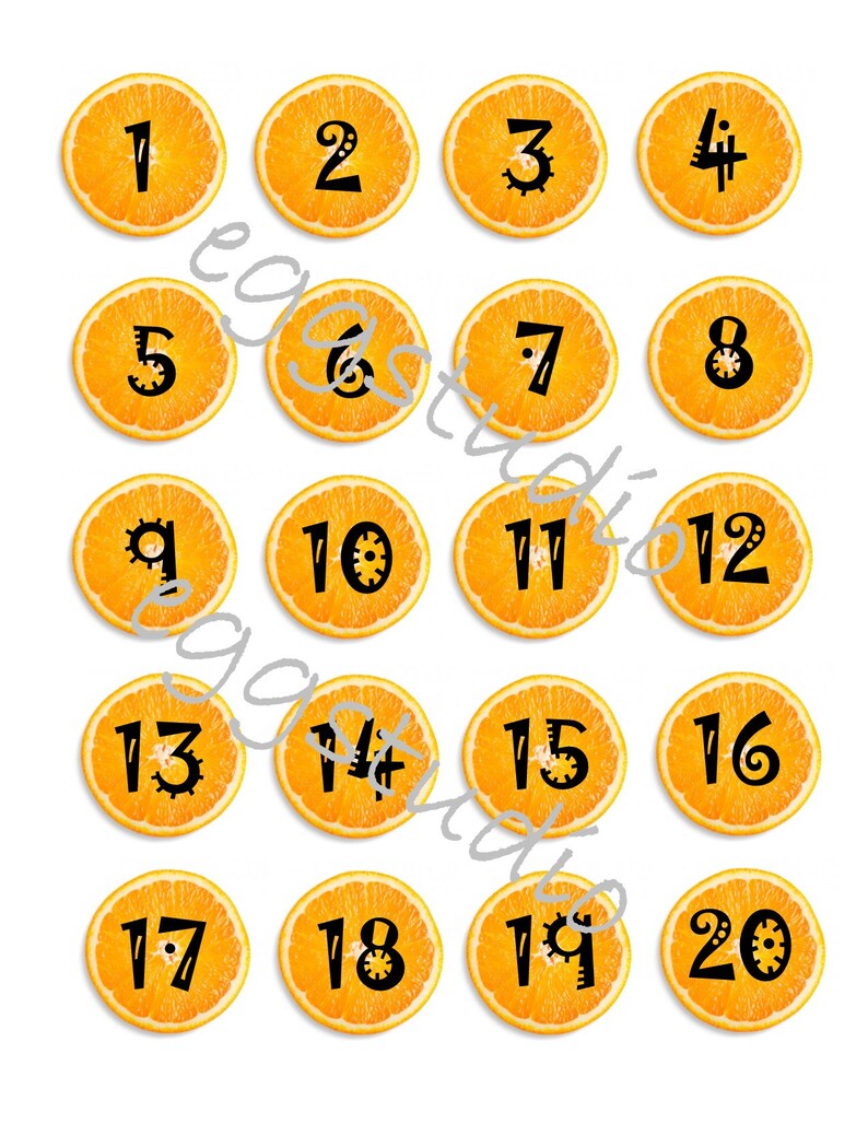 Printable Dates, Day of the Week Numbers, Calendar Dates, Orange Slices ...