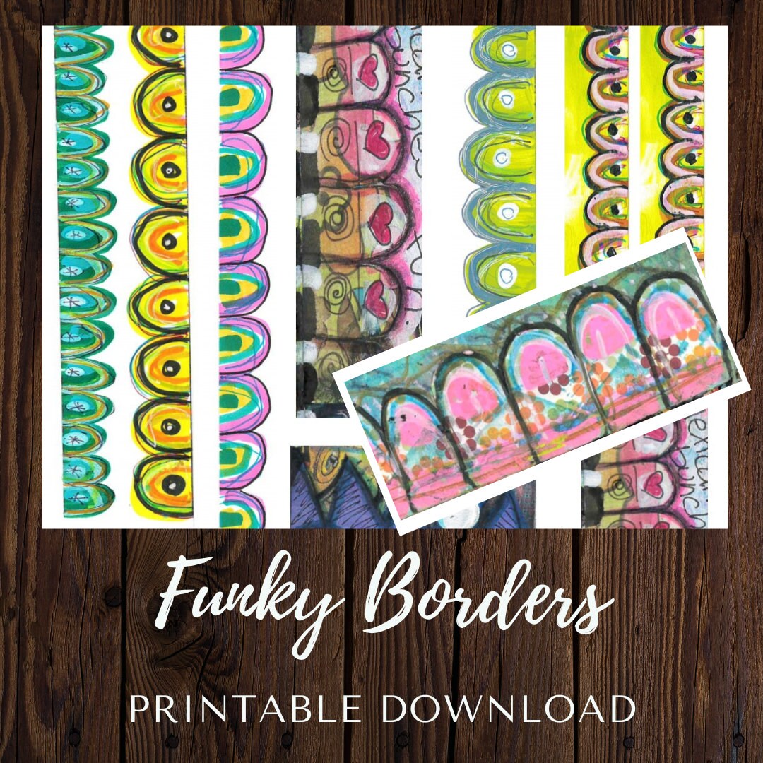 Funky Borders, Digital Collage Printable, Colorful Border Art, Collage ...