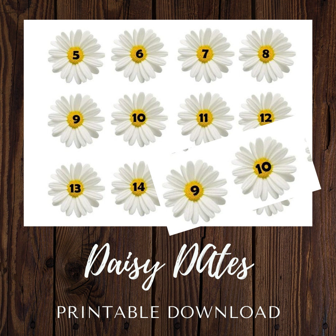 Printable Dates, Day of the Week Numbers, Calendar Dates, Daisy Flower ...