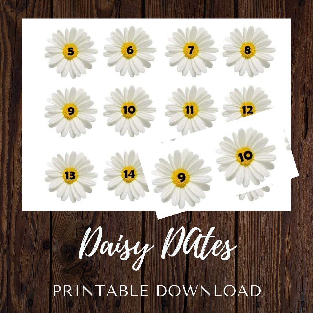 Printable Dates, Day of the Week Numbers, Calendar Dates, Daisy Flower ...
