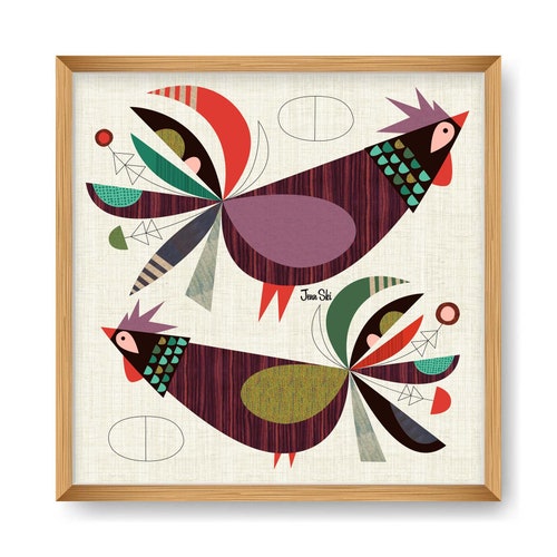 Danish Modern Chicken Art Print Scandinavian Wall Art - Etsy