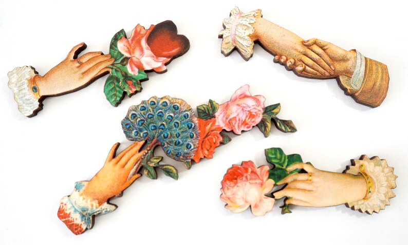 Victorian Hands Collection of 8 Wood Embellishments | Etsy