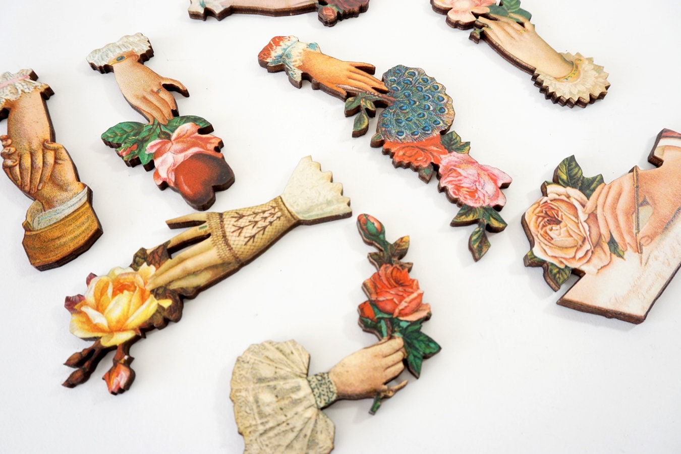 Victorian Hands Collection of 8 Wood Embellishments | Etsy