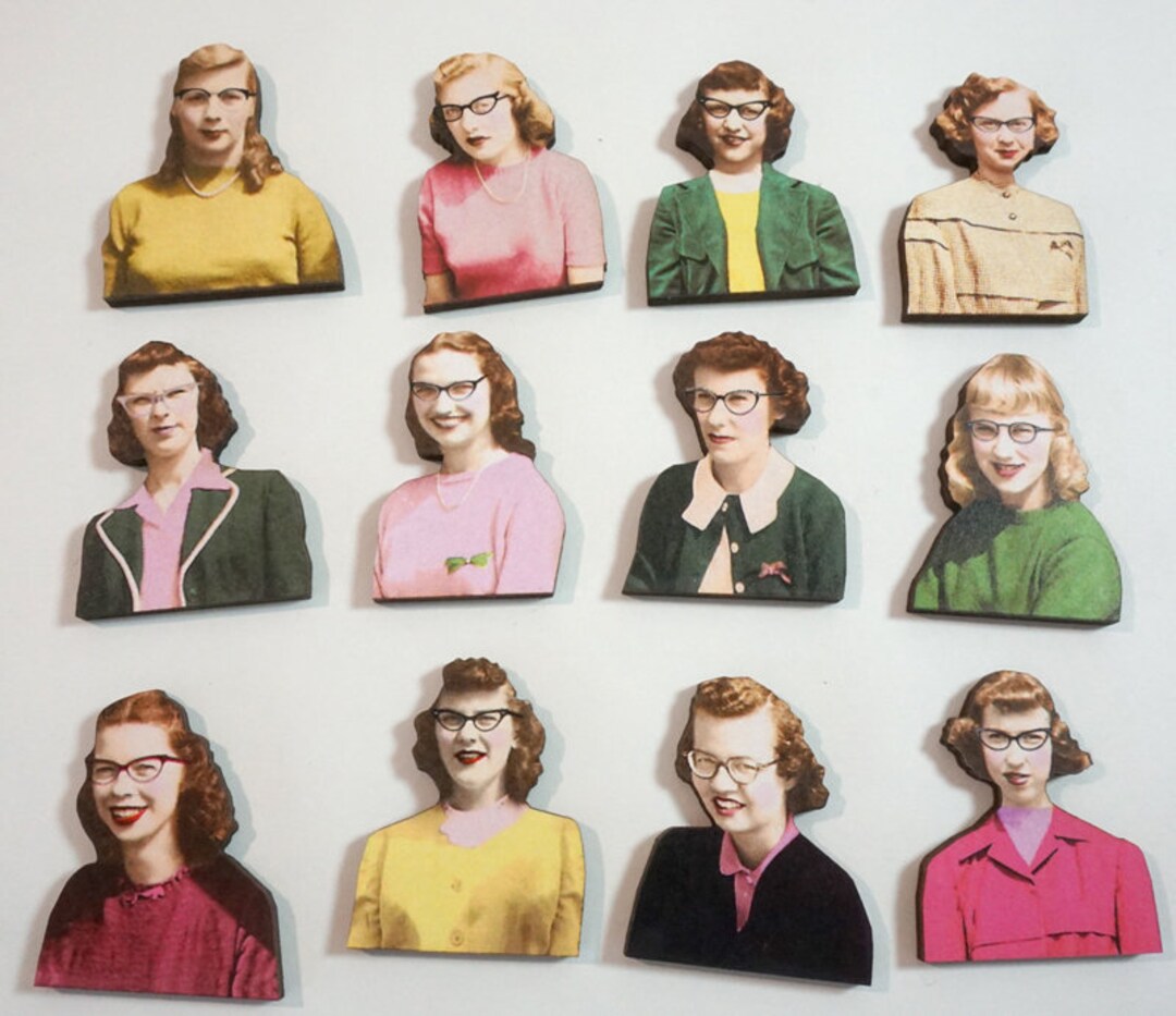 Retro Nerds - Cute and Brilliant Girls 1950's - Collection of 12 Wood ...