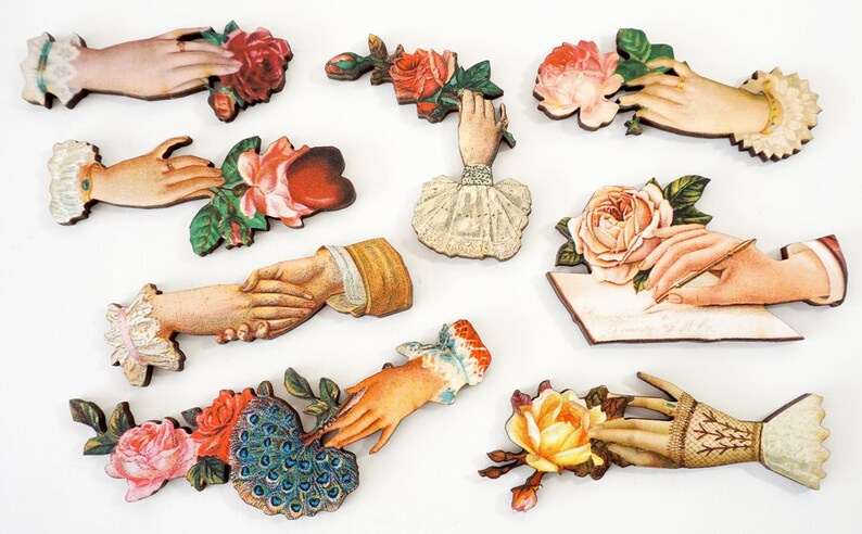 Victorian Hands Collection of 8 Wood Embellishments | Etsy