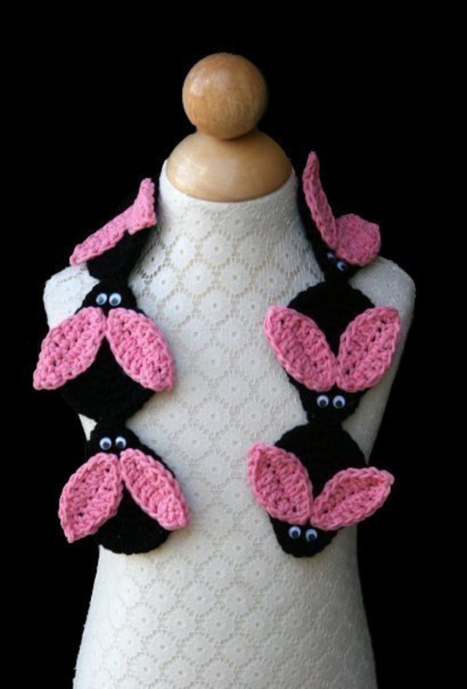 Crochet Pattern - Scarf - Lady Bug - Spring - Pink - Red - Black ...