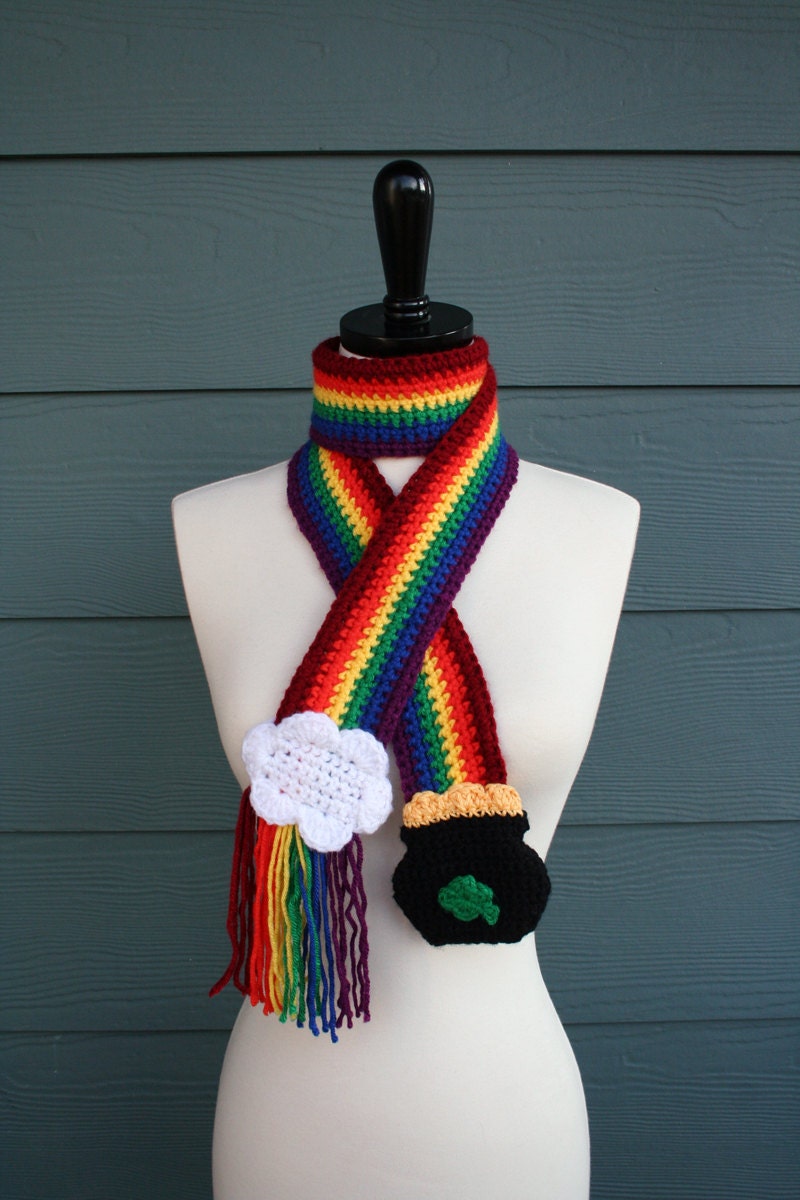 Crochet Scarf Pattern, St. Patricks, Rainbow Pot of Gold, PDF - Etsy