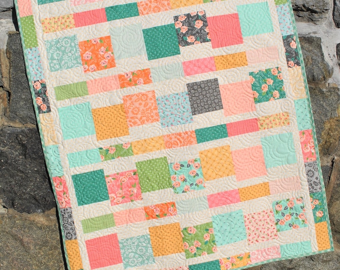 PDF Baby Quilt Pattern...uses 5 Squares, EASY and Quick, Jumping Jacks ...