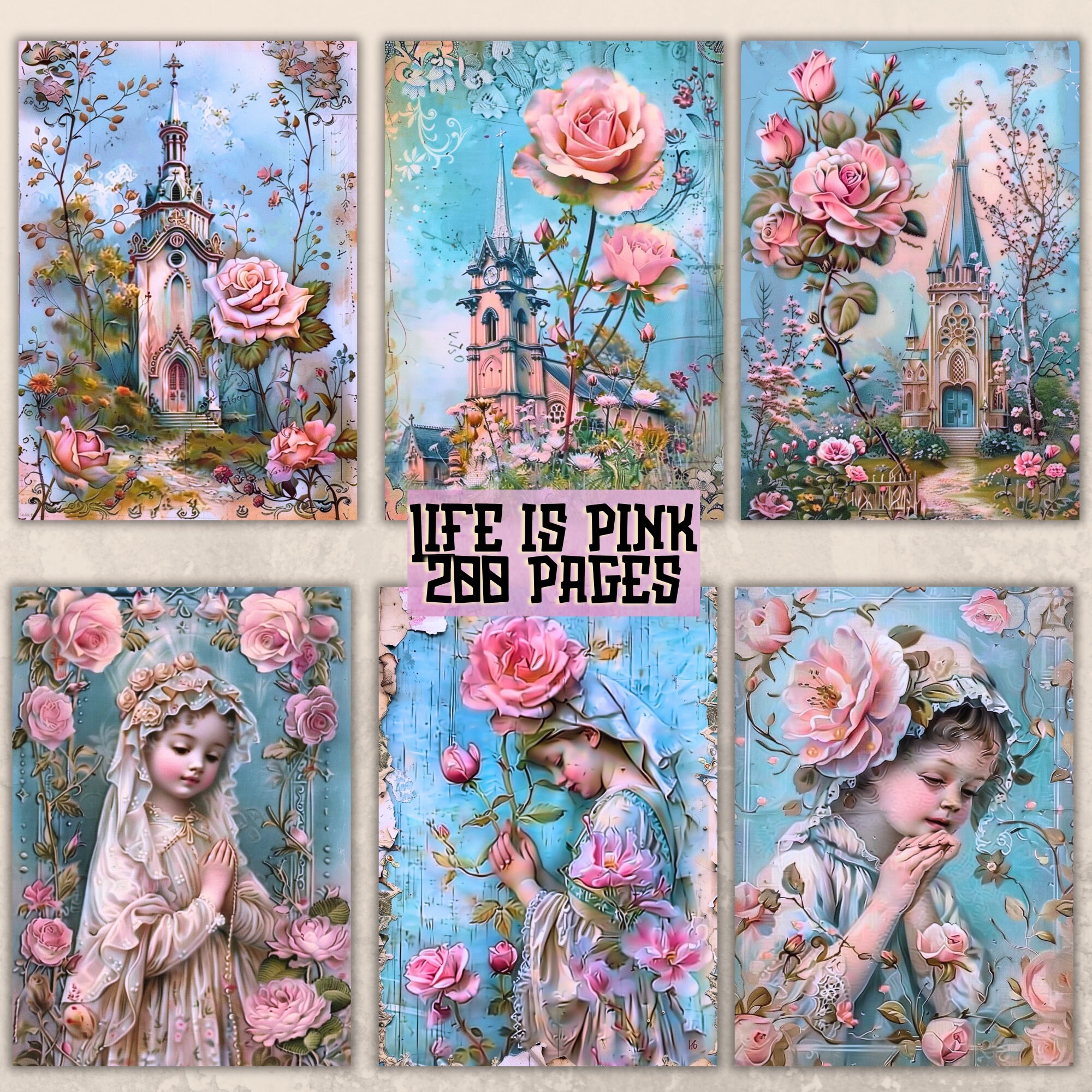 Life is Pink, Junk Journal , Digital Paper, Collage Paper, Vintage ...