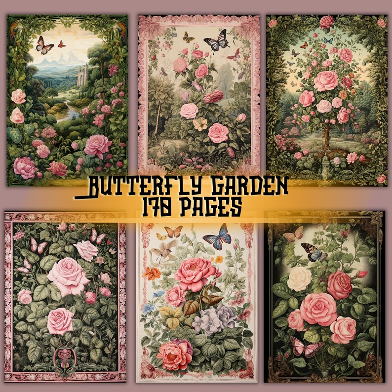 Butterfly Garden, Junk Journal Pages, Scrapbook Paper, Enchanted ...