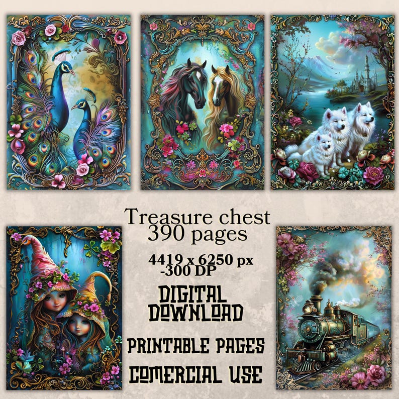 Treasure Chest, Junk Journal Pages, Scrapbook Paper, Enchanted, Magical ...