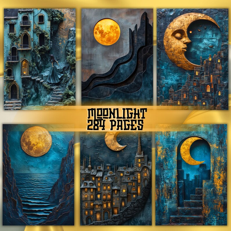 Moonlight Junk Journal Pages, Digital Paper, Instant Download ...