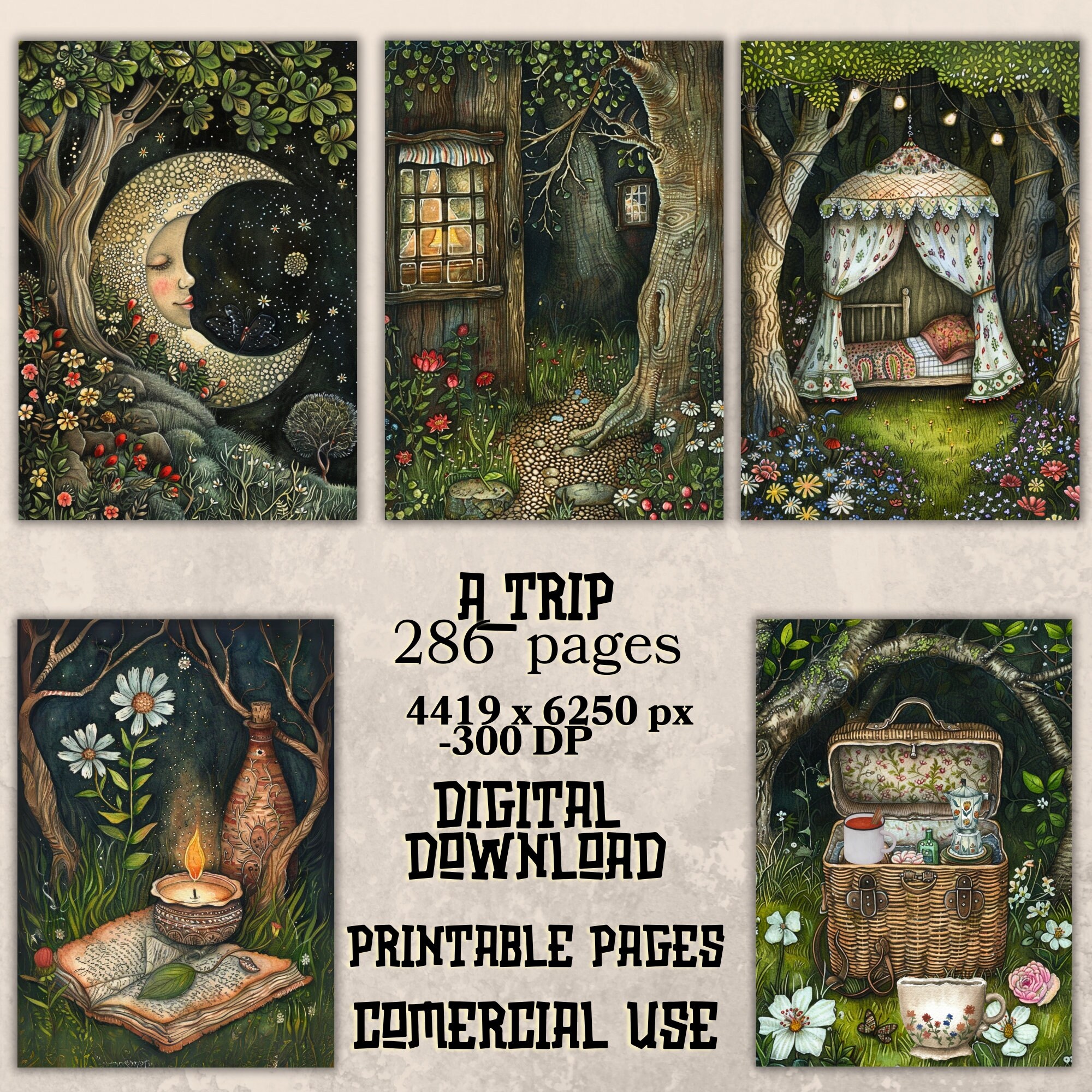 A Trip, Junk Journal Pages, Scrapbook Paper, Enchanted, Magical ...