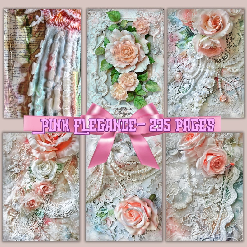Pink Elegance Pages, Junk Journal, Lace, Scrapbook Paper, Digital Paper ...