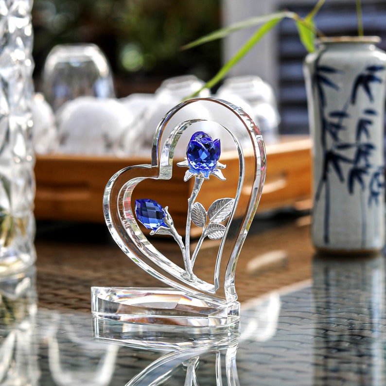 Blue Rose Crystal,blue Crystal Flower,crystal Flower Statue,rose Statue ...