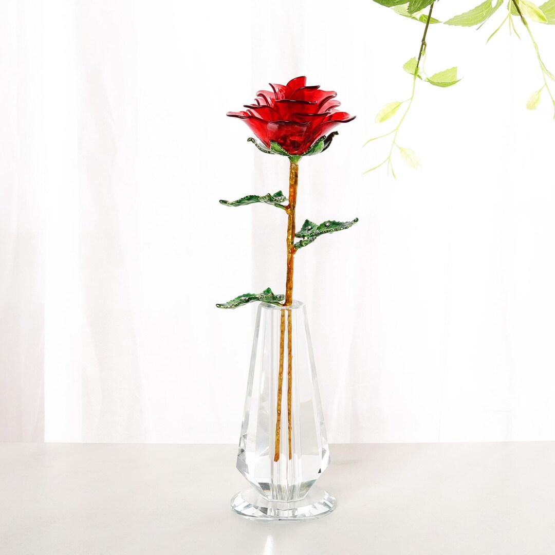 Red Crystal Rose,flower Crystal Carvings,crystal Sculpture,crystal ...