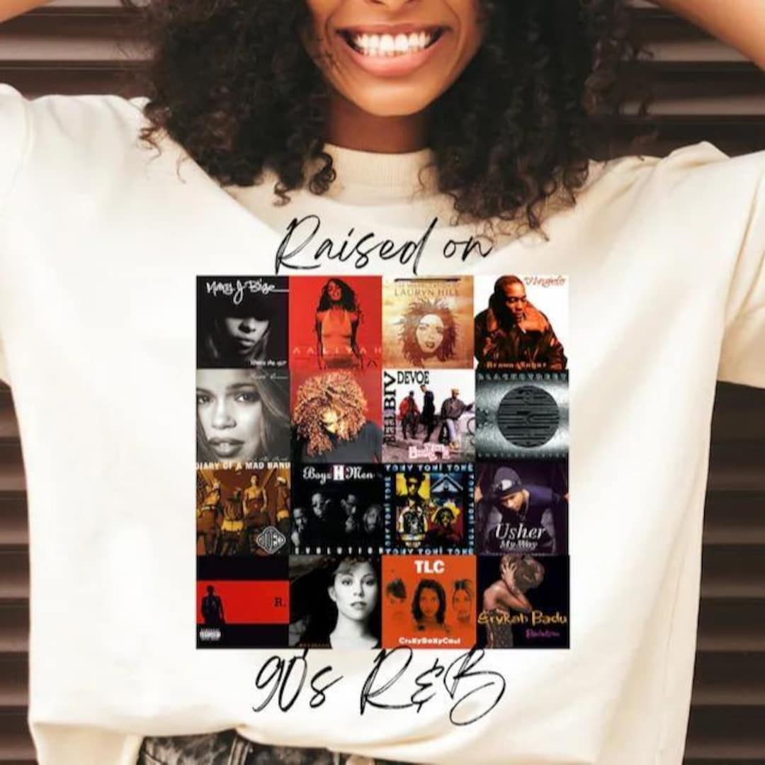 Raised on 90s R&B Album Cover T-shirt, Music Artist Hoodie, Music Lover ...
