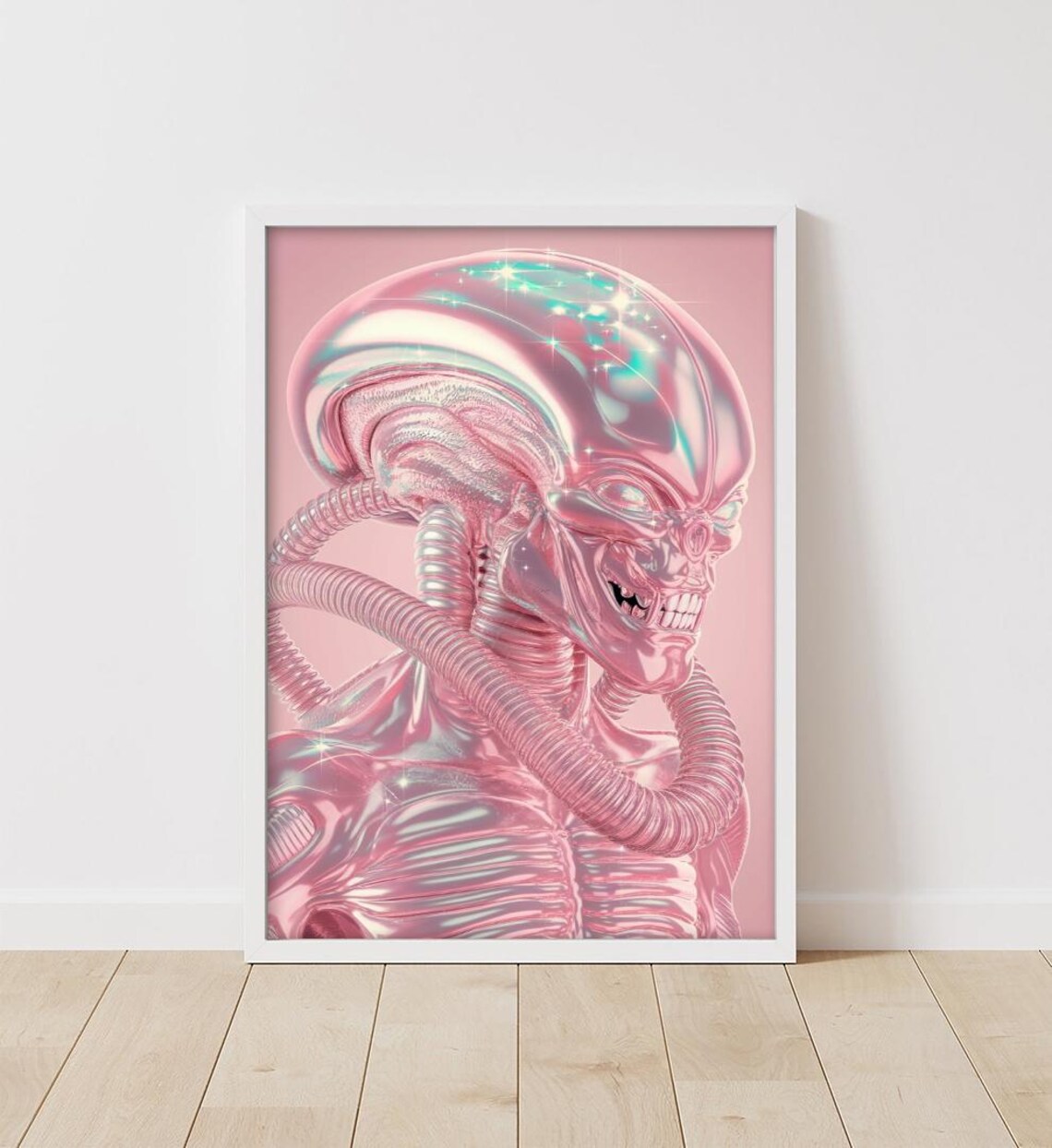 Vintage Glam Alien Poster, Glittering Pink Alien Art Poster ...