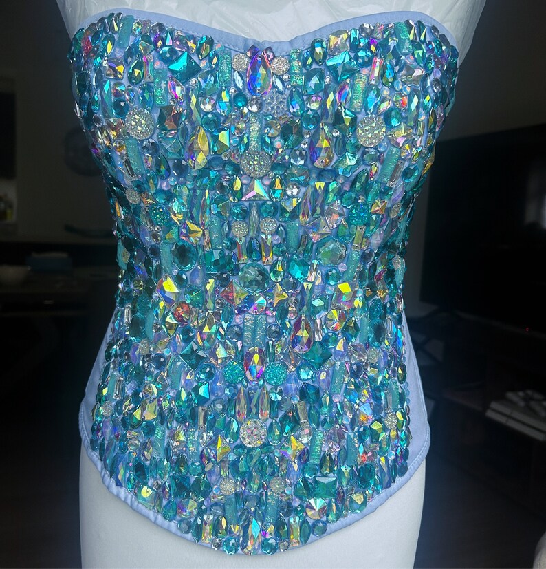 Elsa Inspired Costume Corset Corset Sparkle Rhinestone Gem Steel Boning ...