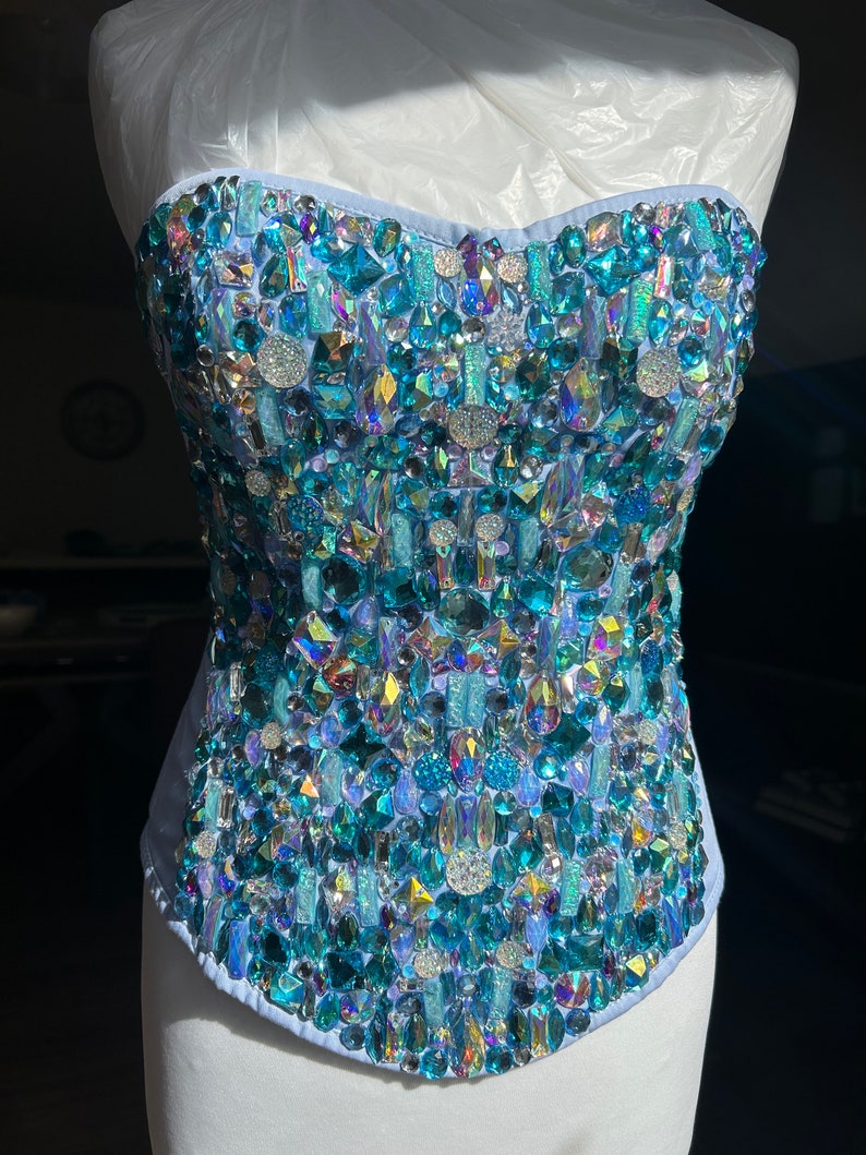 Elsa Inspired Costume Corset Corset Sparkle Rhinestone Gem Steel Boning ...