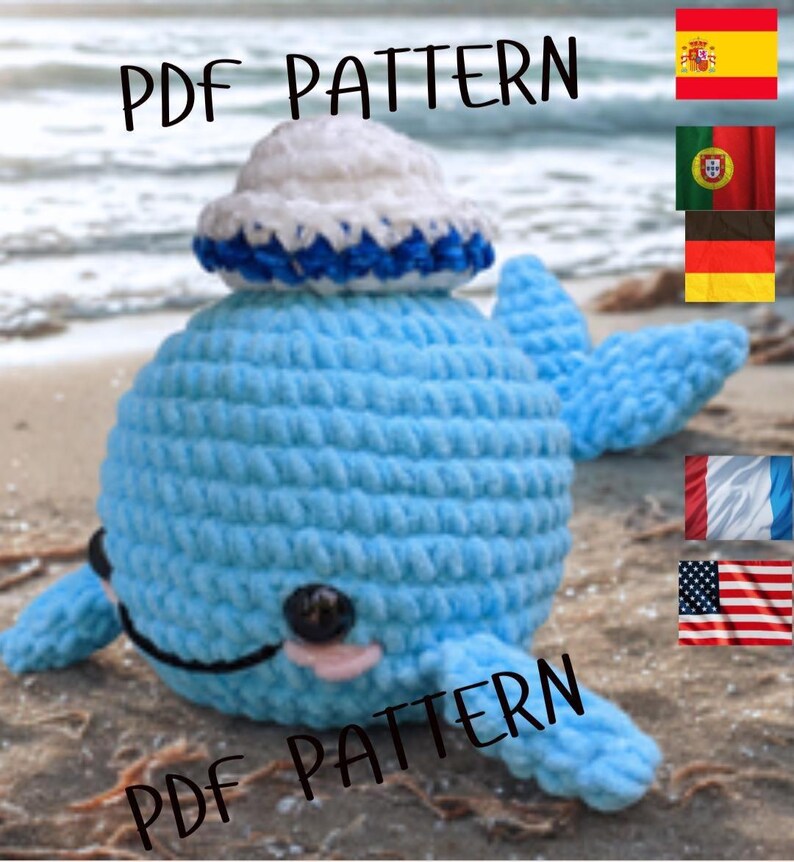 Whale Crochet Pattern PDF, Amigurumi Sailor Whale Plushie Pattern, Diy ...