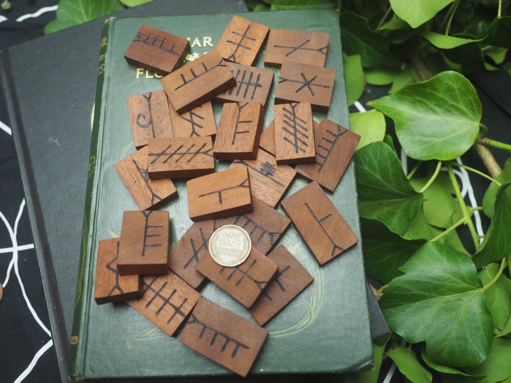 Antique Mahogany Wood Ogham Tablets With Forfedha - for Divination ...