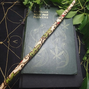English Hawthorn Wood Leaf & Spiral Wand Fey, Heart Healing Pagan ...