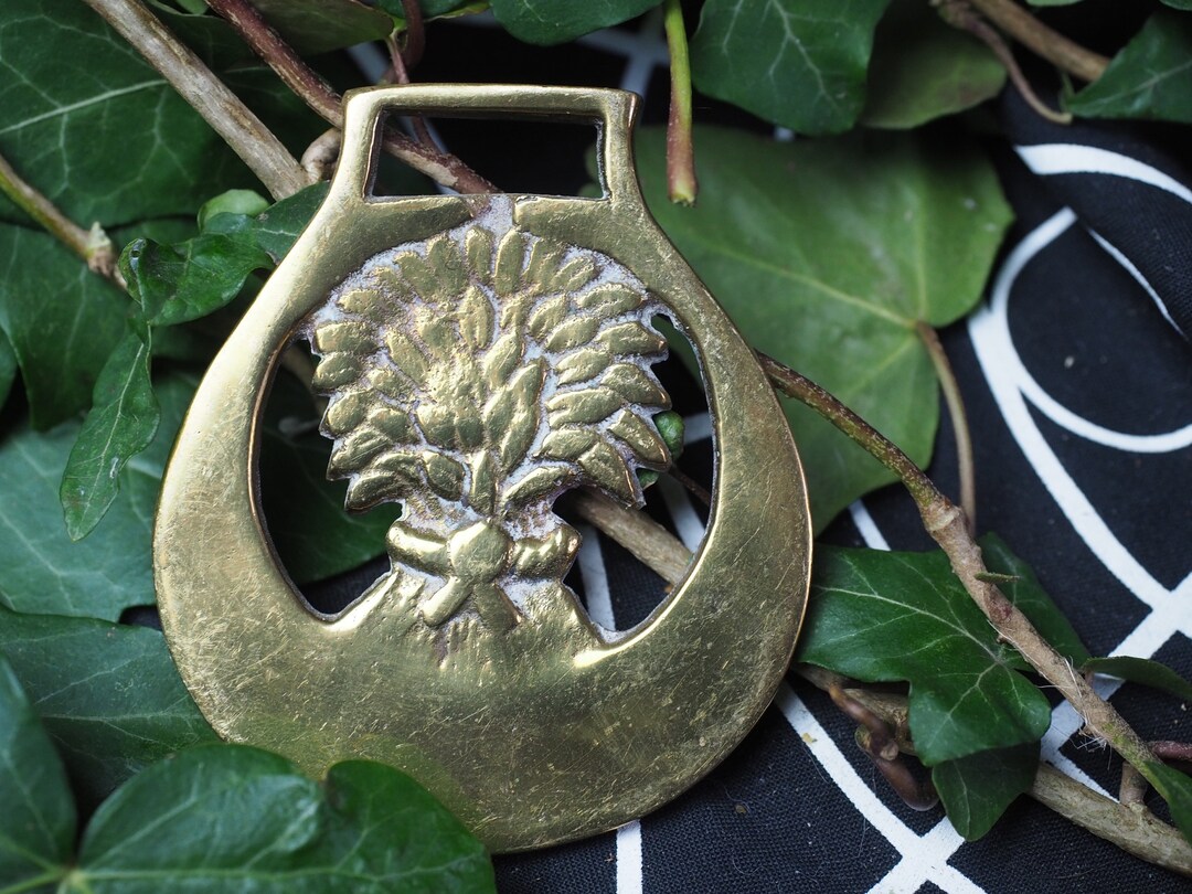 Vintage Crescent Moon & Wheat Sheaf, Horse Brass for Lammas Folk Magic ...